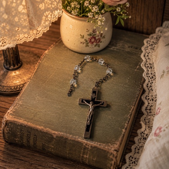 Jewelry | Vintage Crucifix Pendant Silvertone Cross Black Inlay Pocket ...
